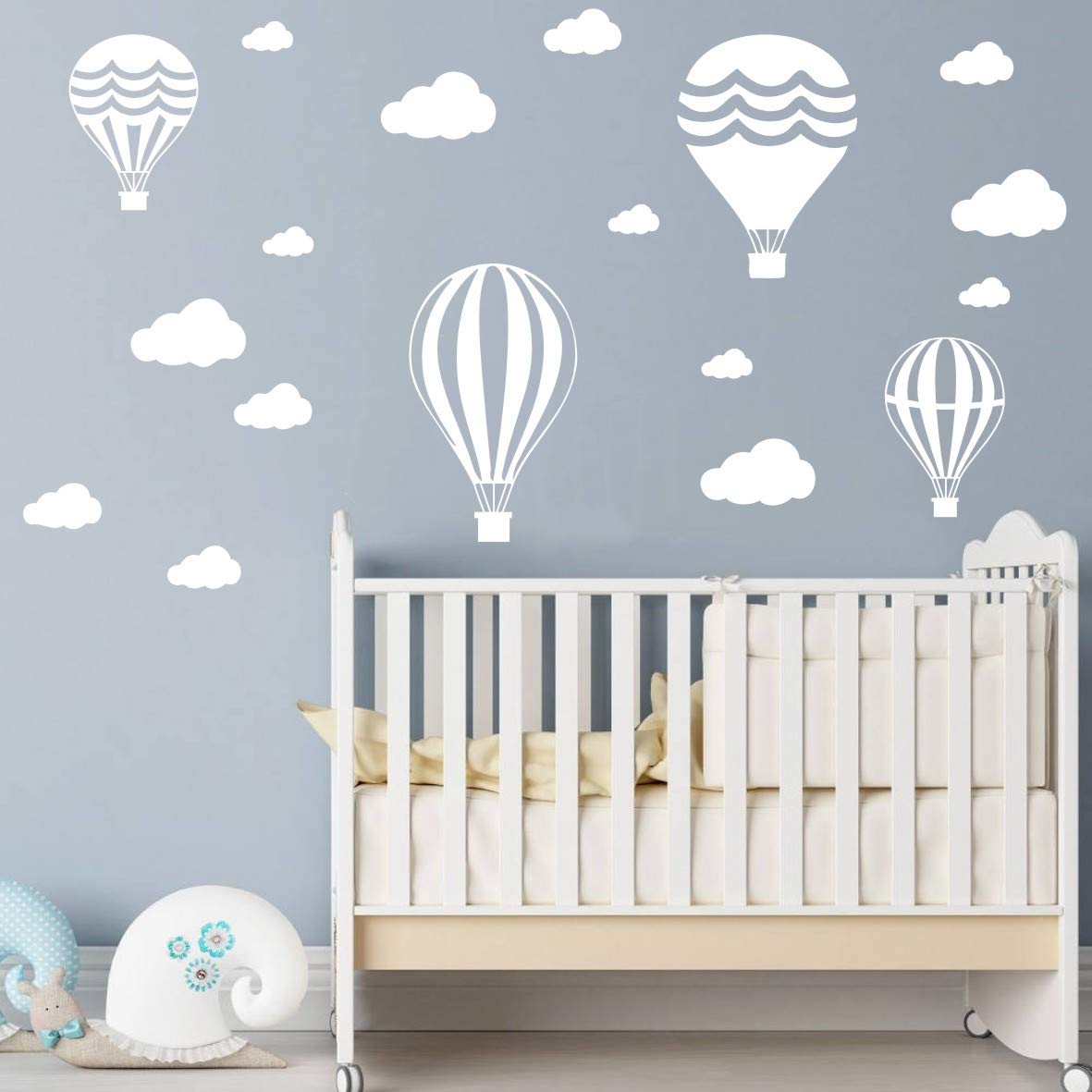 Nursery Room Wall Sticker Clouds and Air Ballon Decoration Sticker Wall Art Sticker for Children Kids Bedroom White Clouds Decoration Mural (White 40x90cm)