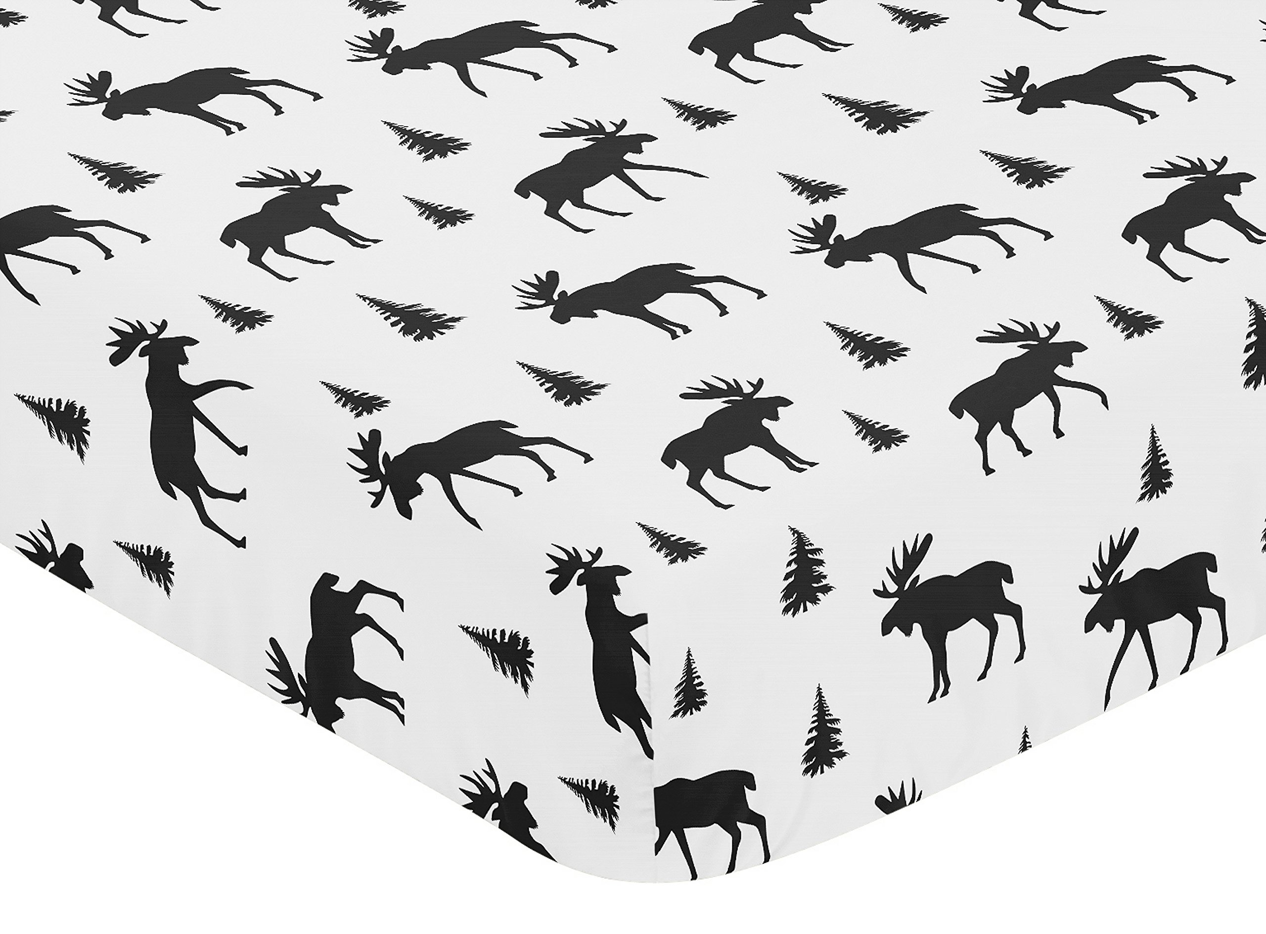 Black and White Woodland Moose Baby or Toddler Fitted Crib Sheet for Rustic Patch Collection by Sweet Jojo Designs
