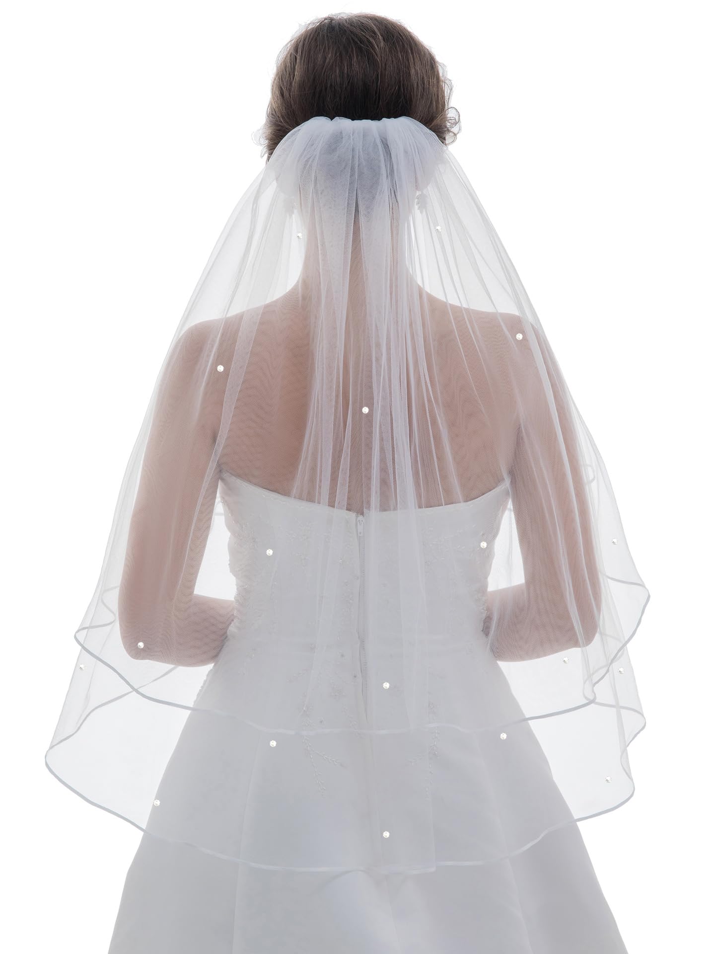 2T 2 Tier 1/8" Ribbon Crystal Circular Veil - Light Ivory Fingertip Length 36" V511
