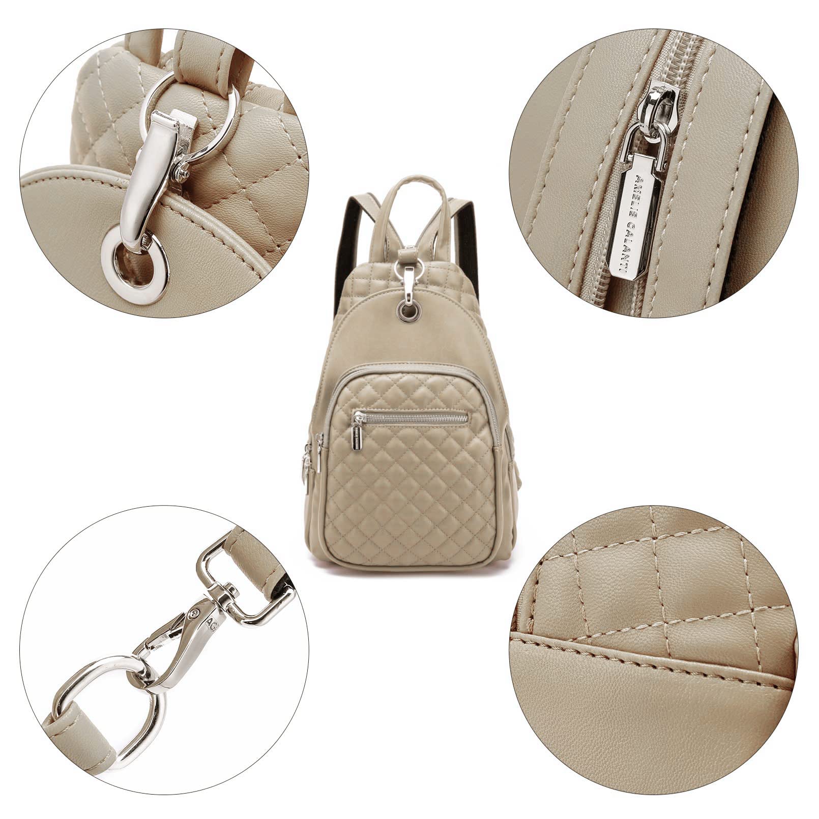 AMELIE GALANTI PU Leather Small Backpack Purse for Women,Small Crossbody Sling Bag Multipurpose Chest Bag for Women Cycling (Beige-1)