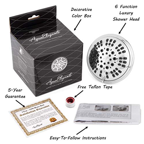 6 Function Adjustable Luxury Shower Head - High Pressure Boosting, Wall Mount, Bathroom Showerhead For Low Flow Showers, 2.5 GPM - Chrome
