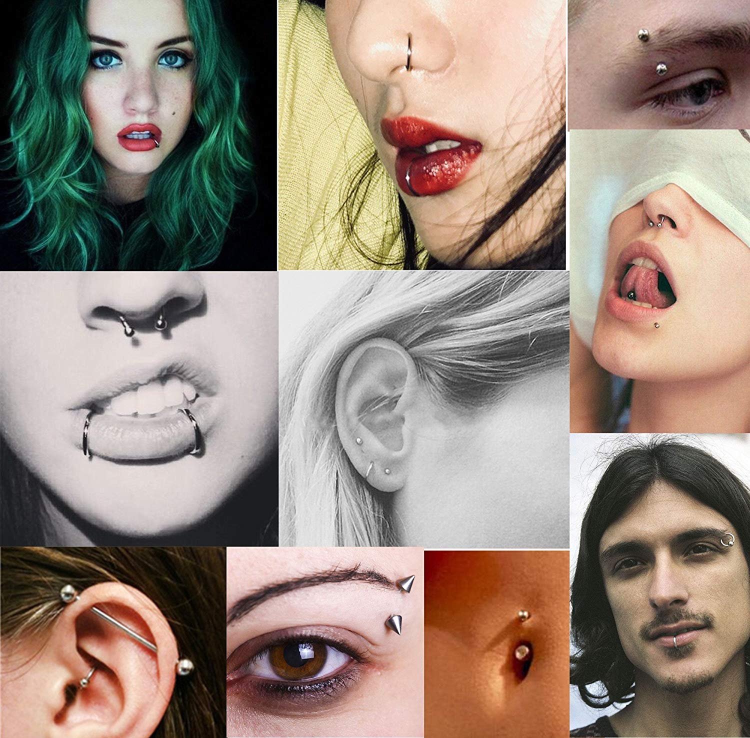 Jconly 46Pcs Ear Nose Lip Piercing Kit - 20G 18G Professional Colorful for 316L Steel Needles Clamps…