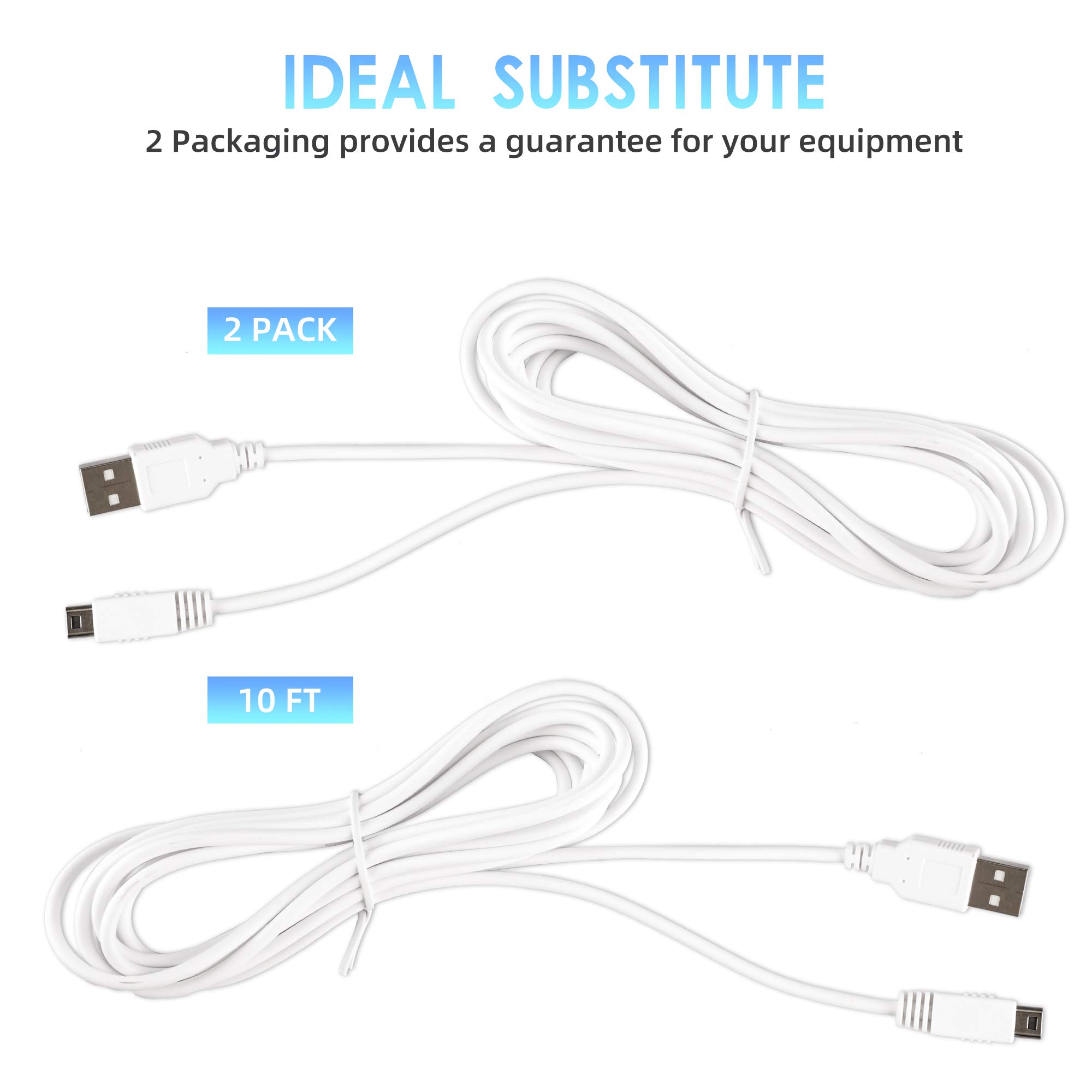 2Pack 10FT Charger Cable for Wii U Gamepad, AC Power Adapter Charger Cord for Nintendo Wii U Gamepad Remote Controller