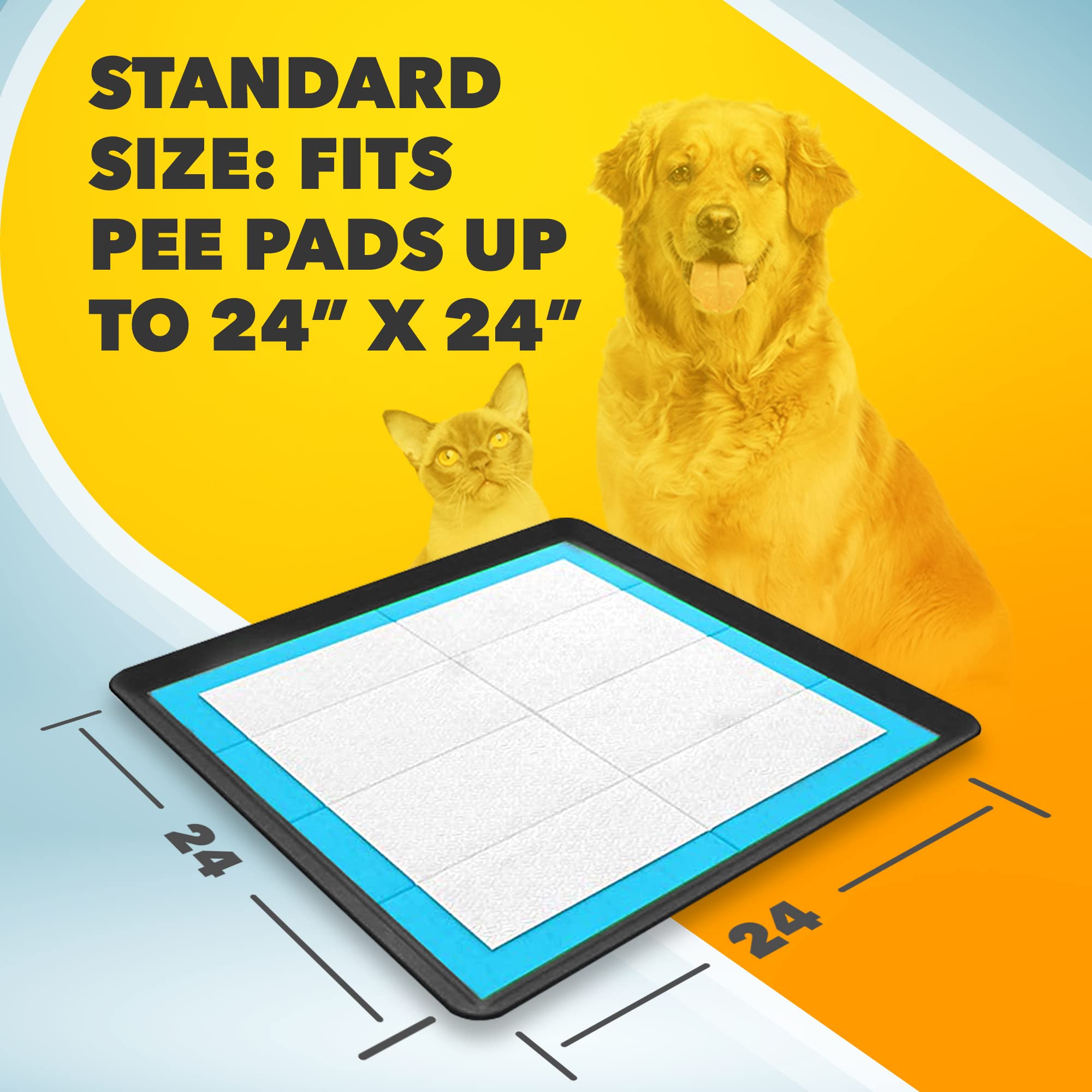 Skywin Dog Puppy Pad Holder Tray for 24 x 24 Inches Training Pads - Silicone Wee Wee Pad Holder, No Spill Pee Pad Holder for Dogs, Easy to Clean and Store (Black)