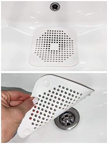 AG COMPANY 1 Pc white Rubber Silicone Square Sink Strainer Bathroom – Best Protection Flat Strainer Stopper with Suction Cups - Filter Shower Drain Cover Stall - Bathtub Hair Catcher Drain Covers.