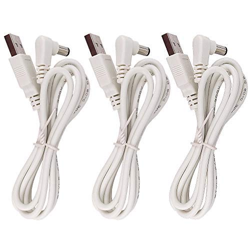 DZYDZR 3pcs Extension Cable USB to DC Cable - 5V USB 2.0 Port Male to DC 5V L Type Male 5.5mm x 2.1mm Power Cord White 100cm(3.3ft)