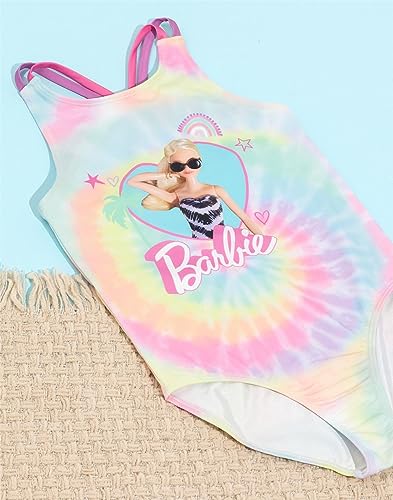 Barbie Swimsuit Girls Kids Doll Logo Tie Dye Swimming Costume 4-5 Years Pink