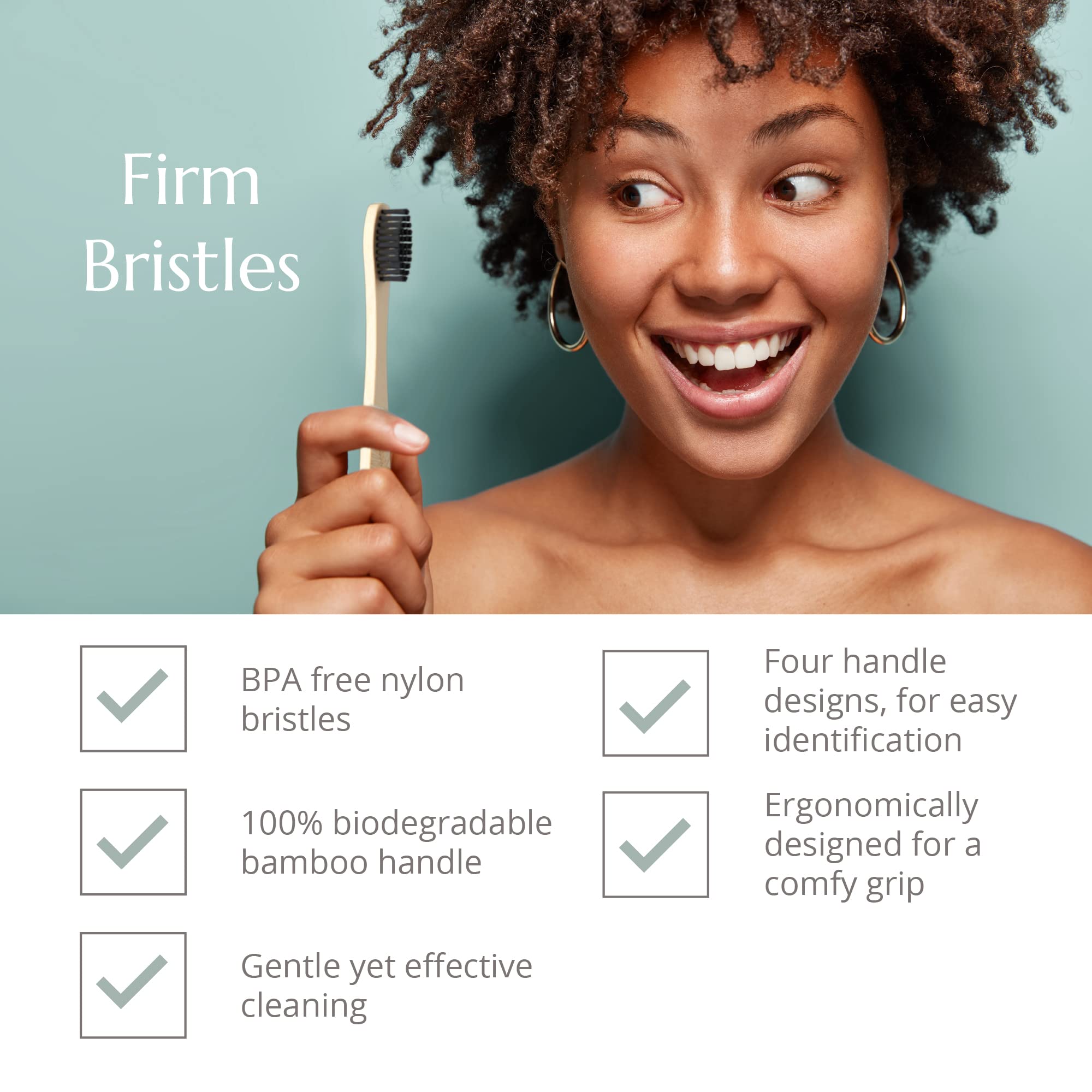 Wild & Stone | Firm Bristle Organic Bamboo Toothbrush | Four Handle Patterns | Firm Fibre Bristles | 100% Biodegradable Handle | Vegan Eco Friendly Bamboo Toothbrushes