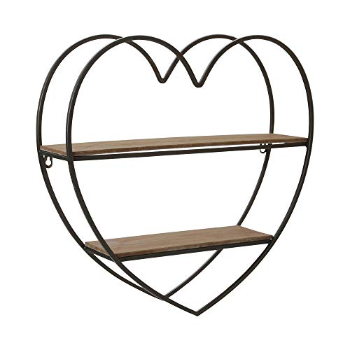 Sagebrook Home 14916 Metal/Wood 2 Tier Heart Wall Shelf, Natural/Black