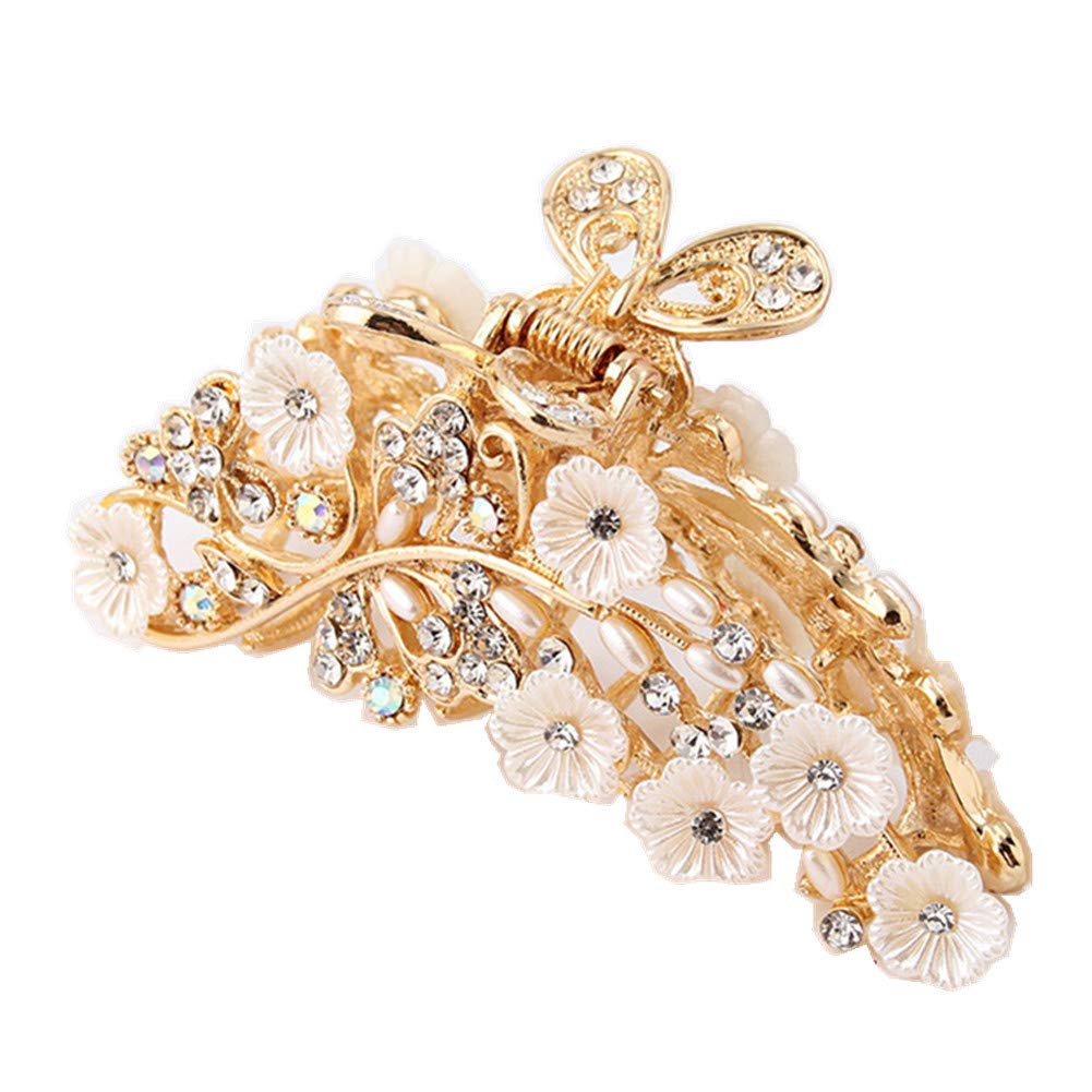 ShungFun Women Elegant Jaw Clips Fashion Hollow Carving Flower Pattern Hair Claw Clips w/ Rhinestones for Women Girls Hair Styling Accessories (Leaf-gold)