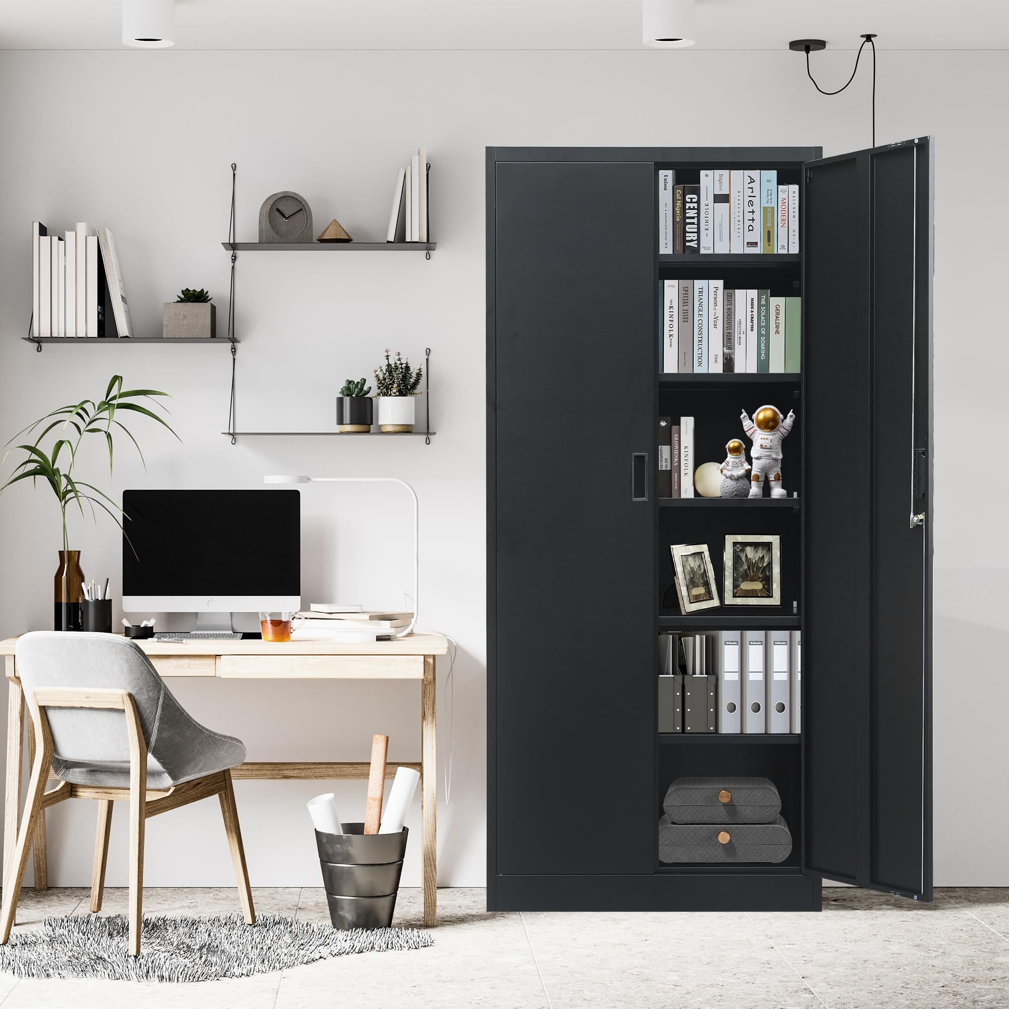 BESFUR Metal Storage Cabinet with 2 Doors and 4 Shelves, Lockable Steel Storage Cabinet for Office, Garage, Warehouse