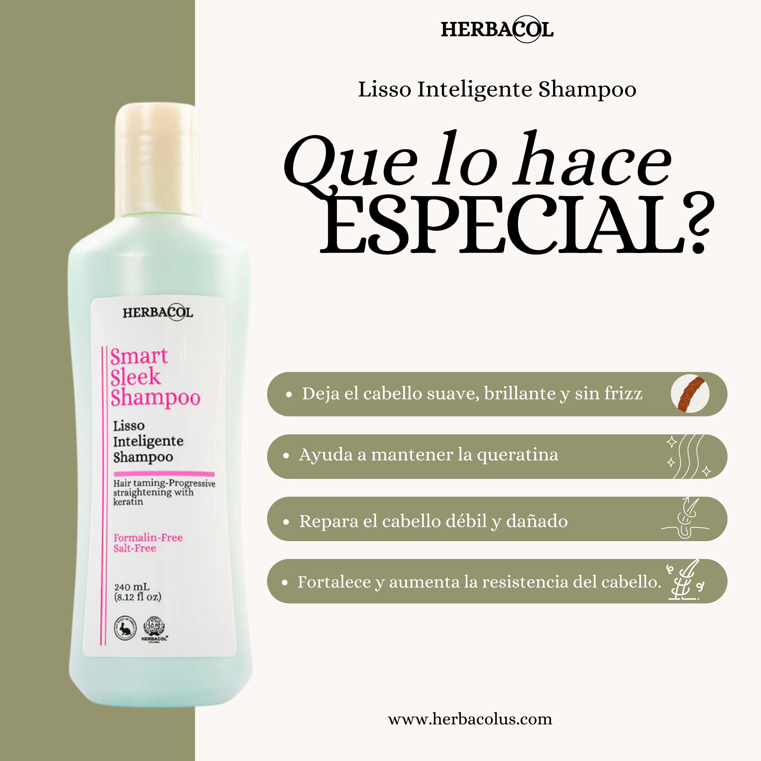 Herbacol Lisso Inteligente | Leave-in Cream | Natural Keratin Treatment | Anti-Frizz | 8.1 Fl Oz.