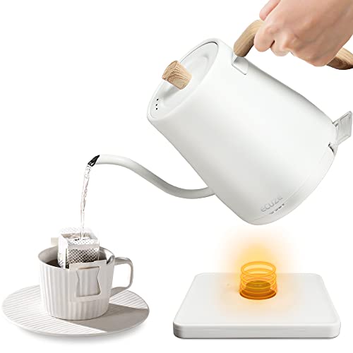 ECUZE Gooseneck Electric Kettle, Pour Over Coffee and Tea Kettle, 100% Stainless Steel Inner with Leak Proof Design, 1000W Rapid Heating 0.8L (Wood Handle)