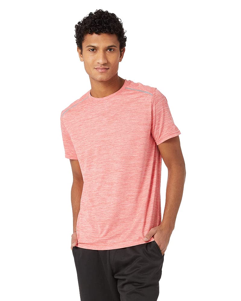 32 DEGREEES Men’s Ultra-Sonic Active T-Shirt | Slim Fit | Breathable | Moisture Wicking | Anti-Odor | Reflective, Coralicious Space Dye, Small