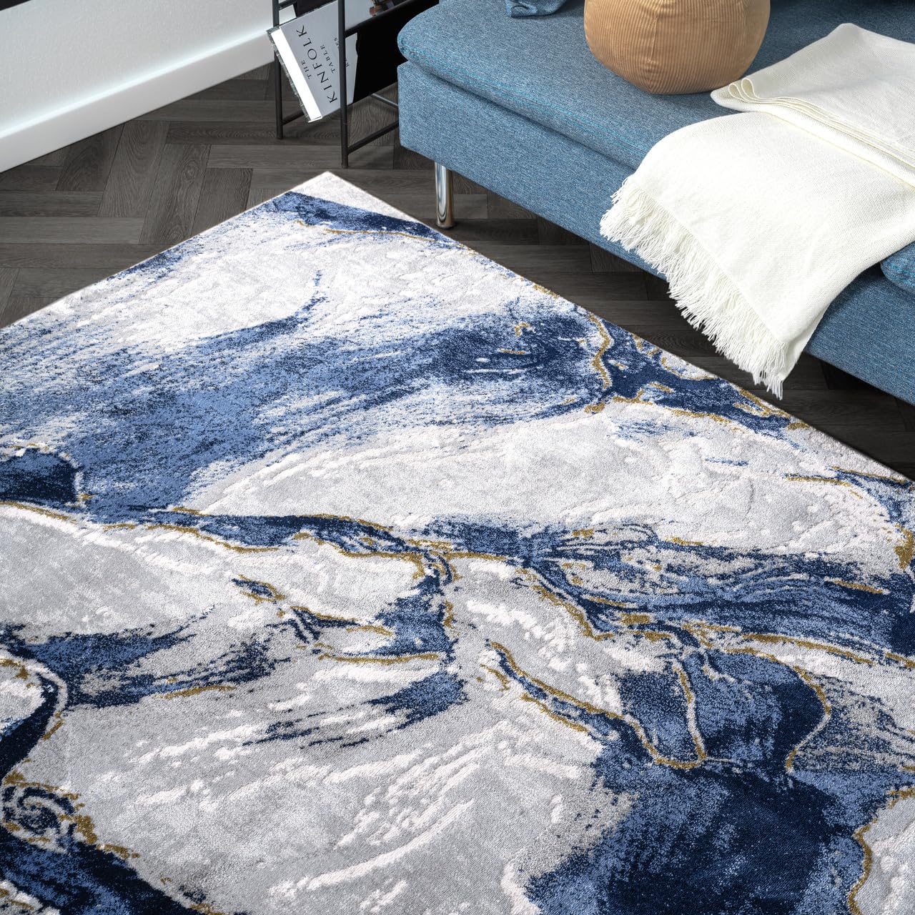 Abani Regal Collection Area Rug - Abstract Grey Blue Design - 8' x 10' - for Living Room, Bedroom & Office