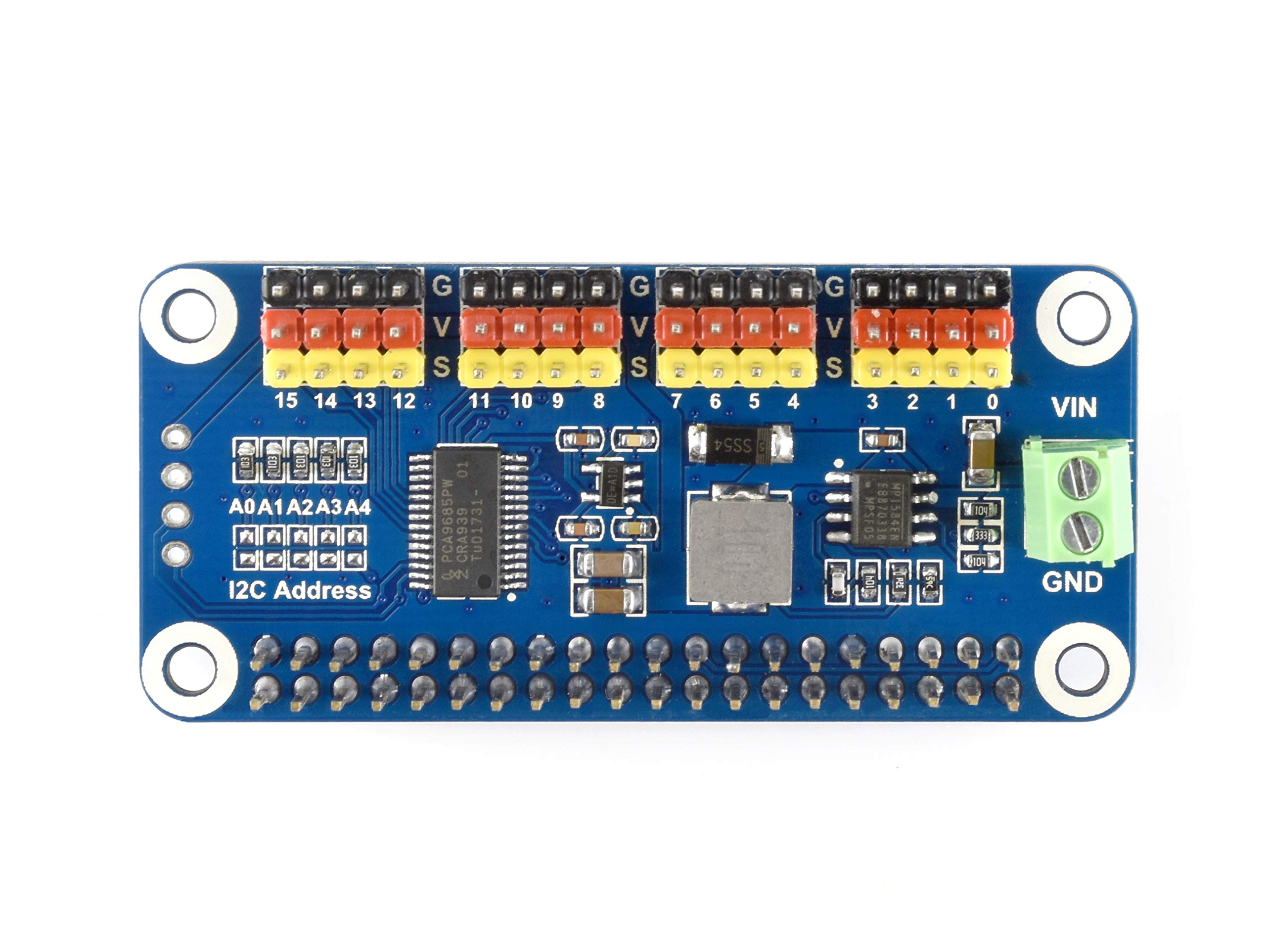 Servo Driver HAT Board for Raspberry Pi Zero/Zero W/Zero WH/2B/3B/3B+ 16-Channel Servo/PWM Outputs with I2C Interface Used for Controlling Robotic Arm or Hexapod Walker
