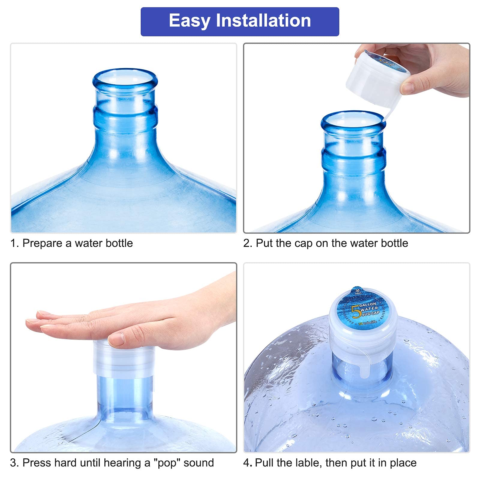 6 Pack Gallon Water Bottle Caps, Non-Spill Replacement Caps, Ideal for 55mm 2, 3 and 5 Gallon Water Jug