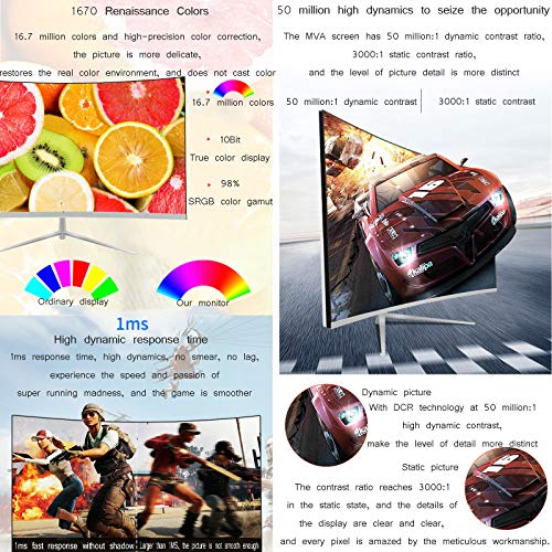 YILANJUN Monitor, Display, 24272832 Inch CurvedStraight Screen 6075144240 Hz WhiteBlack-redBlack (Multiple Specifications), 32-inch curved gaming 2K75hz1K144hz white