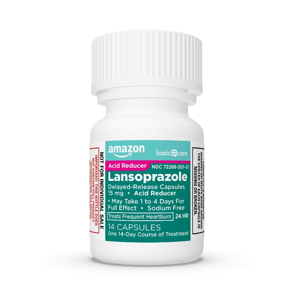 Amazon Basic Care Lansoprazole Delayed Release Capsules, 15 mg, Proton Pump Inhibitor, Treats Frequent Heartburn, 24 Hour Heartburn Medicine, 42 Count