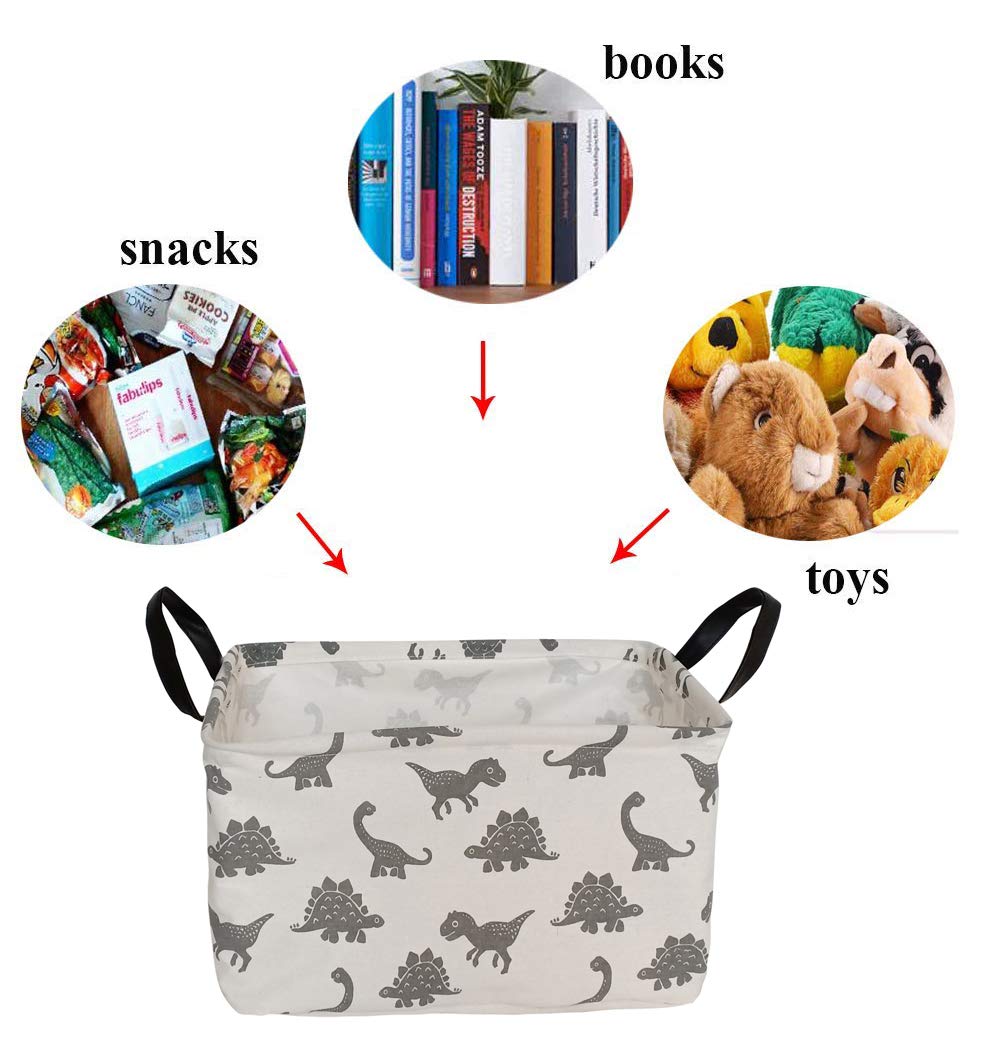 HUAYEE Rectangular Storage Bin Shelf Basket Canvas Fabric Toy Box,Waterproof Coating Nursery Hamper with Handles,Gift Basket for Home,Office,ClothesBooks(REC Dinosaur)