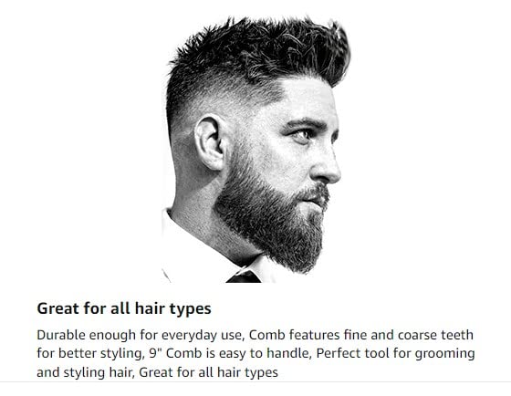 Luxxii 6 Pack - 9" Large Black Dressing Comb Barber Comb SET - Styling Essentials Coarse/Fine