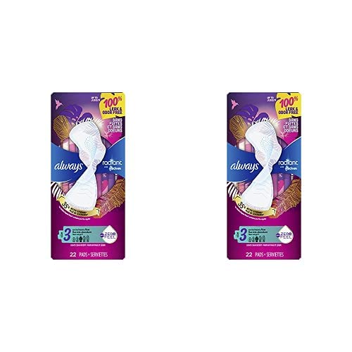 Always Radiant Pads, Size 3, Extra Heavy Flow Absorbency, Scented, 22 Count (Pack of 2)