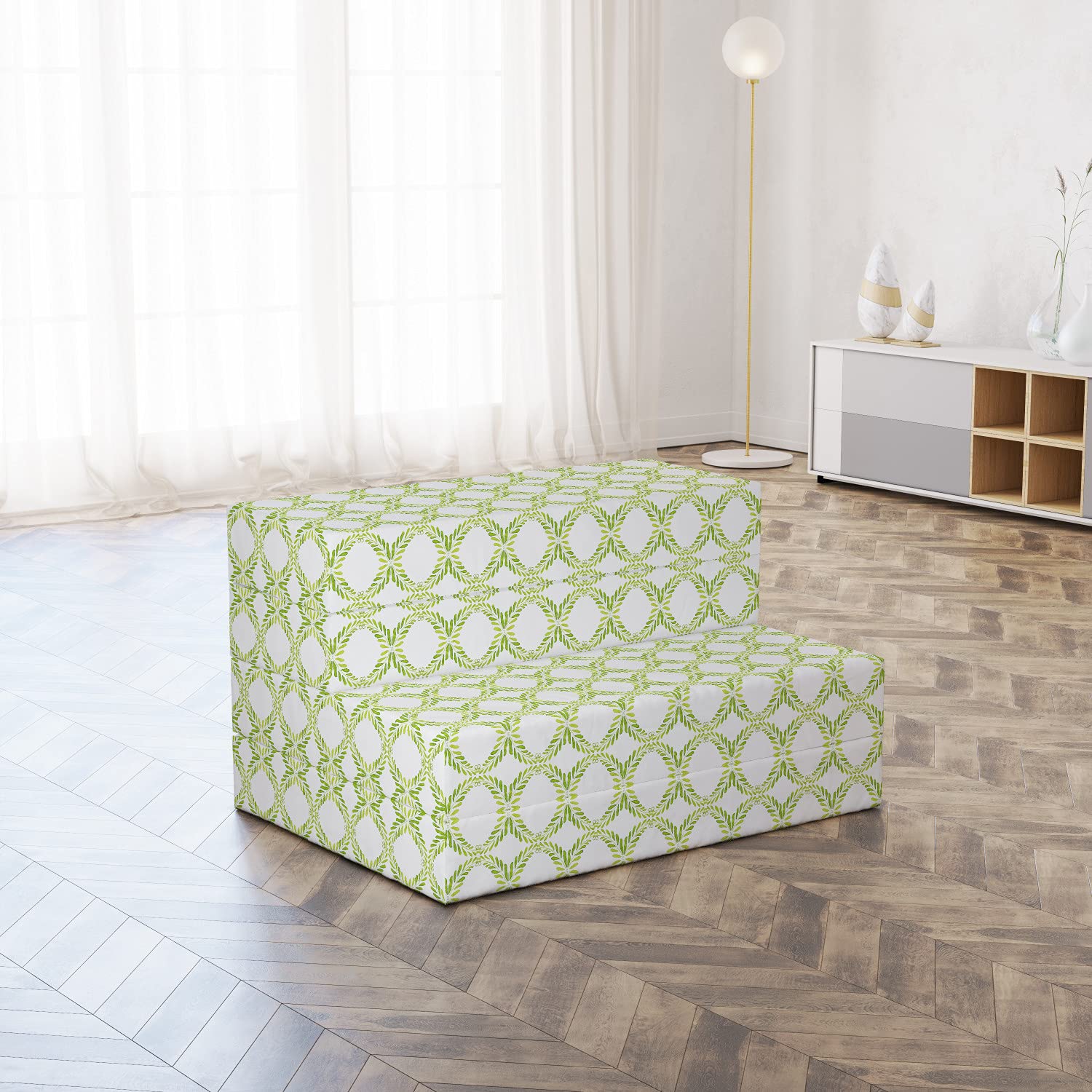 Ambesonne Floral Foldable Mattress, Laurel Wreath Illustrations, 74.8" x 35.4", Lime Green Yellow Green