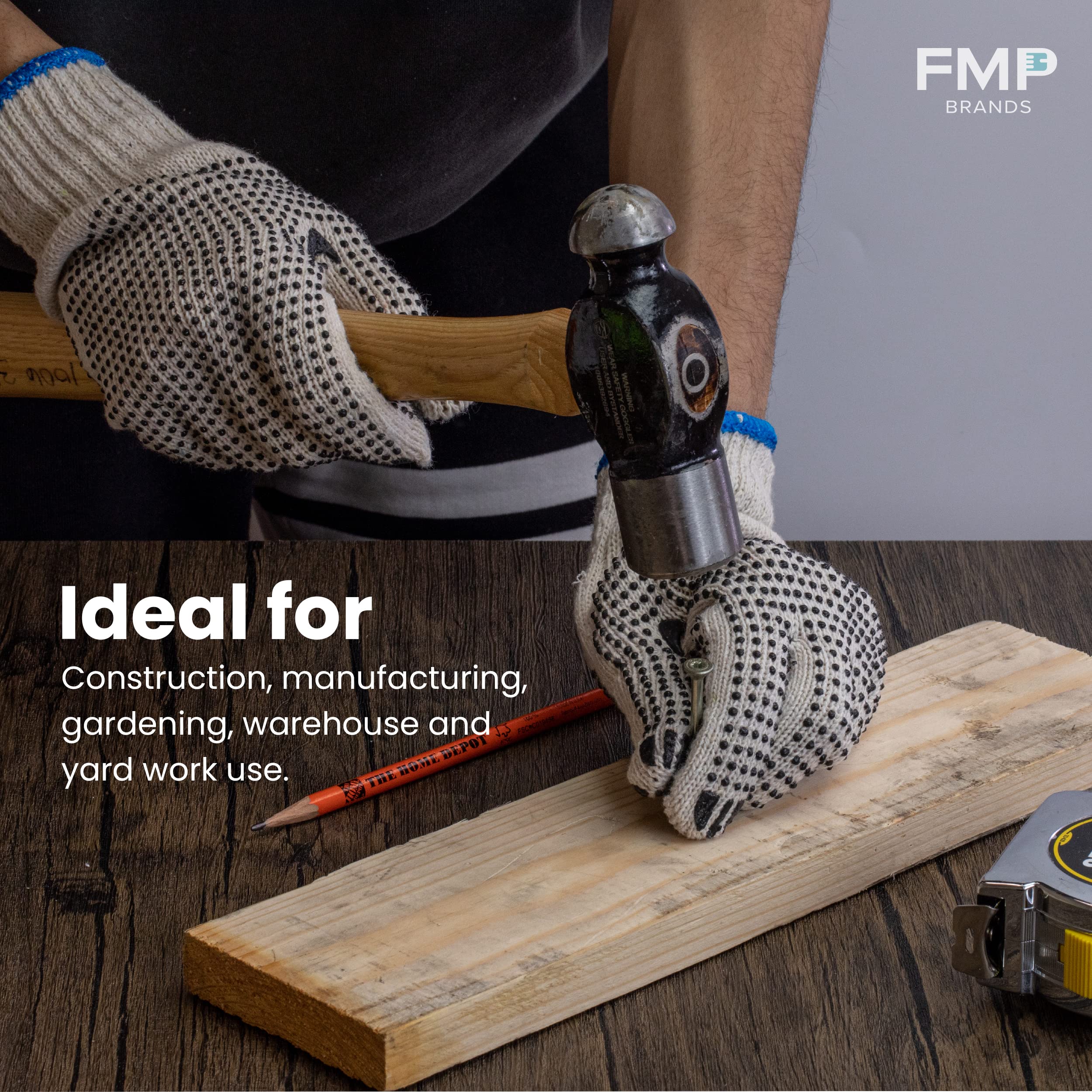 FMP Brands 24 Pairs Safety Cotton Work Gloves with Grip Double Sided Dot Machine Knit Gloves