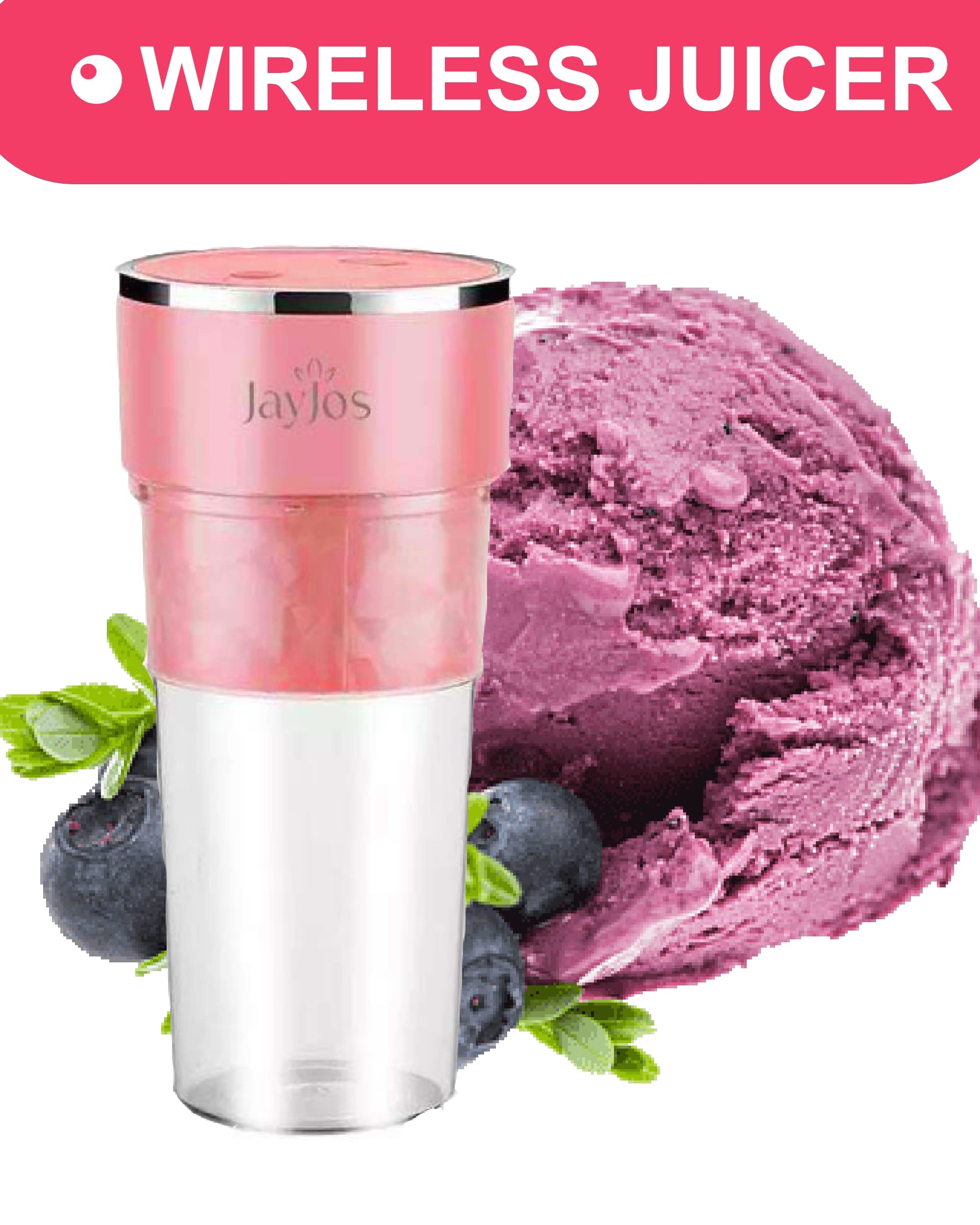 JayJos Portable Blender Smoothie Juicer Cup USB Rechargeable Home Travel Personal Mini size, Electric Powerful Sports (Pink)