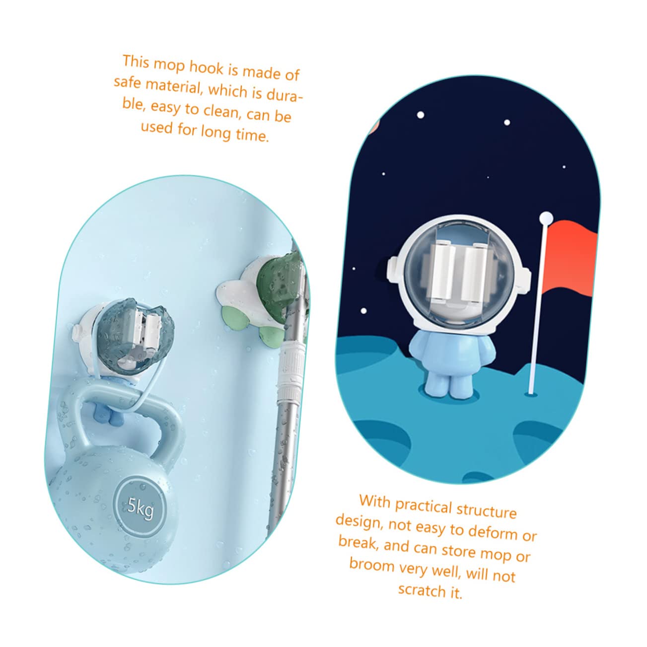 Abaodam and Cartoon Hanging Self Punch Kitchen for Bathroom Hook Adhesive Mop Clip Storage Free Home Wall Mount Holder Organizer Clips Broom Tool Astronaut Hanger