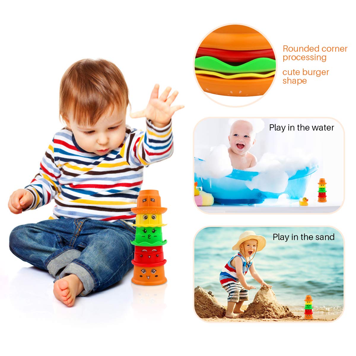 5 Pieces Bathtub Toys Baby Bath Toys Stacking and Nesting Cups Early Learning Toys,Educational Rainbow Baby Building Set Stacking Cups Early Educational Toddlers Toy