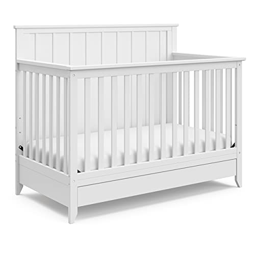 STORKCRAFT Forrest 5-in-1 Convertible Crib with Drawer (White) β GREENGUARD Gold Certified, Crib with Drawer Combo, Full-Size Nursery Storage Drawer, Converts to Toddler Bed, Daybed and Full-Size Bed