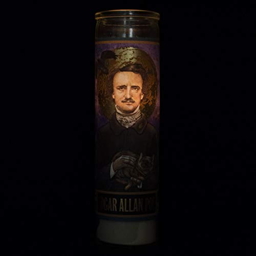 Edgar Allan Poe Secular Saint Candle - 8.5 Inch Tall Glass Prayer Votive - Made in The USA