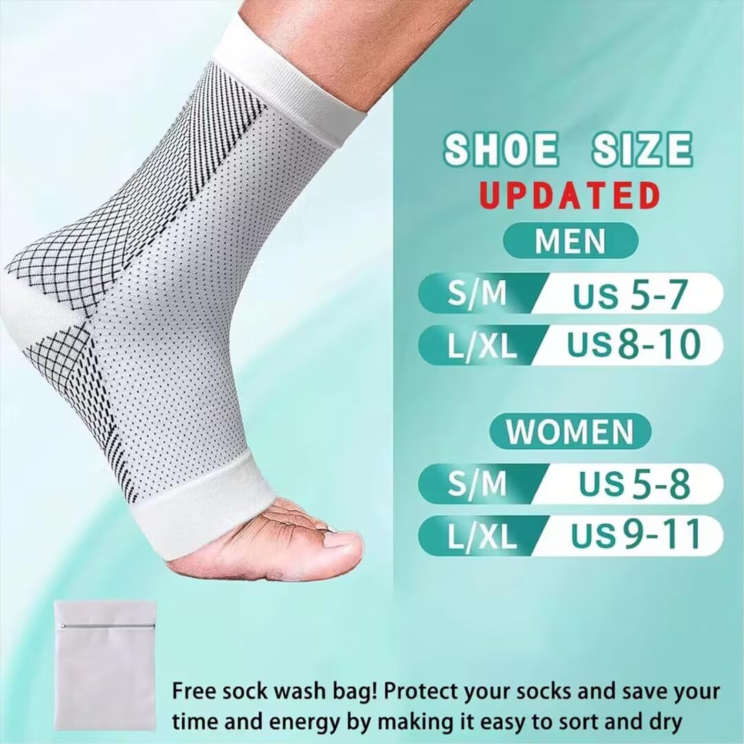 AGERALIY 2 Pairs Upgraded Neuropathy Socks - 20-30mmHg Compression Socks for Men&Women,Ankle Brace Plantar Fasciitis Socks for Arch Support,Achilles Tendonitis,Foot Edema & Fatigue(Black+White,L/XL)