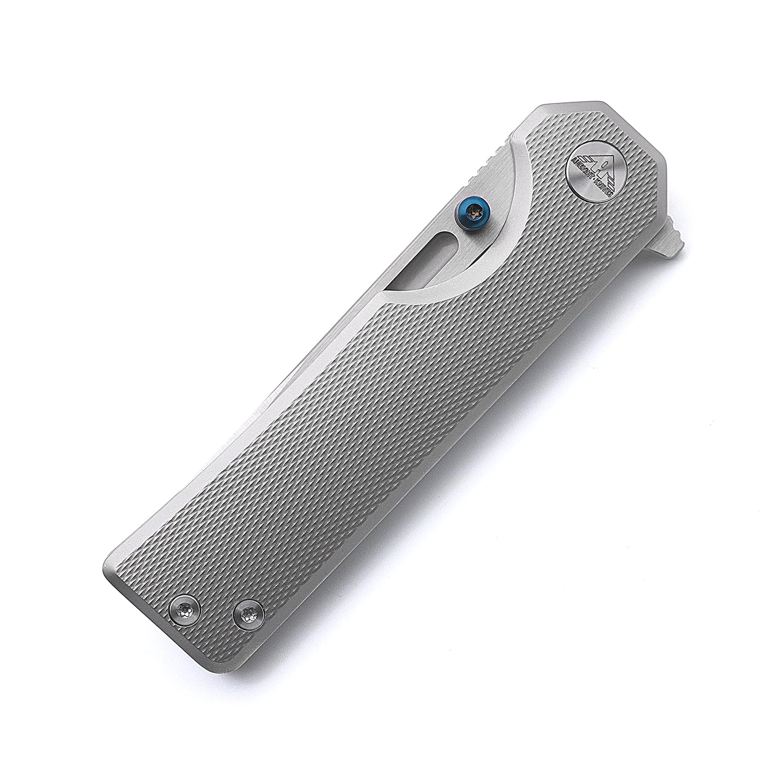 Ameight Knives Glear II Flipper Folding Knife 3.45" M390 Hand Hollow Ground Rubbed Satin Blade Sandblasting Titanium Handle Camping Hiking Pocket Knife AM8-007GYII