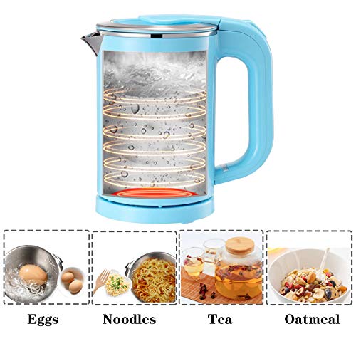 Eglaf 0.5L Small Electric Kettle - Portable Mini Stainless Steel Travel Kettle - Water Touch Inner Surface without Plastic & Cool Touch Outer Surface (Blue)