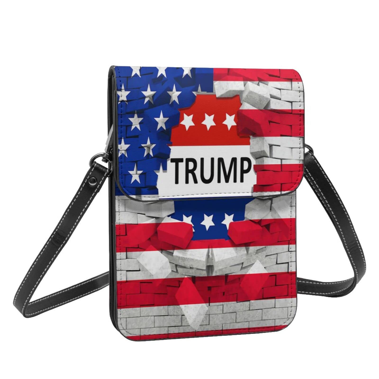 American Flag Trump Cell Phone Purse, DRAYTSO Crossbody Bag Small Leather Shoulder Bag for Women Wallet Sling Bags Handbag with Adjustable Strap