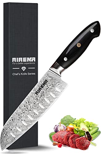 AIRENA Santoku Knife - 7" Japanese Style Kitchen Knife - X50CrMov15 German Steel Blade & Full Tang Ergonomic Pakkawood Handle - Best Value Ultra Sharp Cooking Chef Knife Giftbox