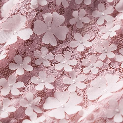 TTYAOVO Girls Longsleeve Lace 3D Flowers Tulle Layered Princess Party Dresses Size(140) 5-6 Years Dusty Pink