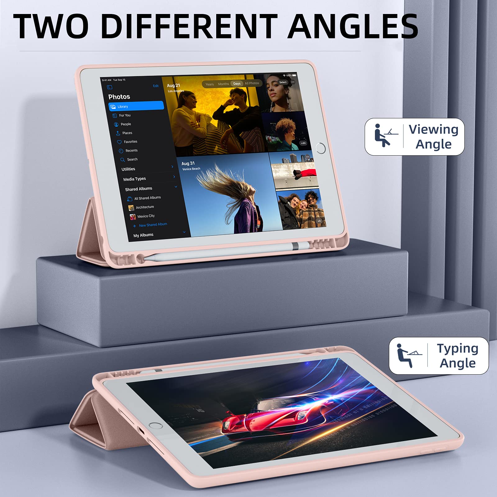 Mastten Compatible with iPad 9th/8th/7th Generation Case, for iPad 10.2 Inch Case with Pencil Holder, TPU Smart Stand Back Cover 2021/2020/2019, Auto Wake/Sleep, Rose Pink
