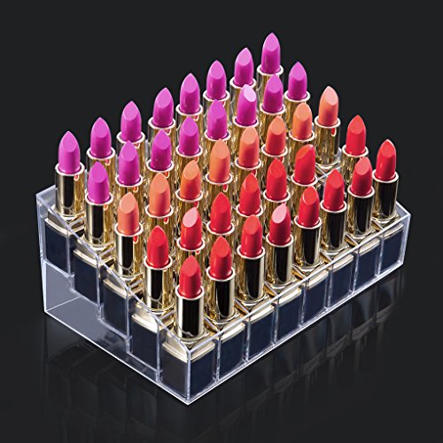 Benbilry Lipstick Holder, 40 Space Acrylic Lipstick Holder Organizer Case Display Rack,40 Slots (in a 8 x 5 Arrangement) Stand Cosmetic Makeup Organizer Lipstick, Brushes, Bottles More