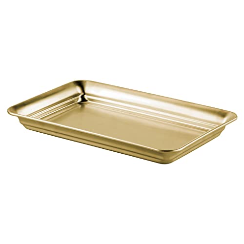 mDesign Metal Storage Organizer Tray for Bathroom Vanity Countertops, Closets, Dressers - Holder for Watches, Earrings, Makeup, Reading Glasses, Perfume, Guest Hand Towels, 2 Pack, Soft Brass