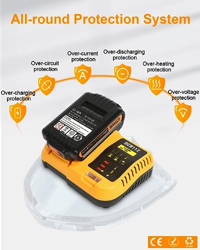 3.0Ah Replacement for Dewalt Battery 20V 2Pack and Charger Compatible with DCB102 DCB104 DCB118 DCB115 DCB205 DCB204(Orange)