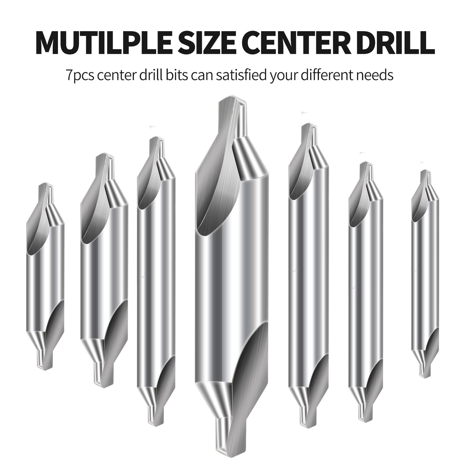 Aleric Center Drill Bits Set - High Speed Steel Center Drill Bits Kit Countersink Tools for Lathe Metalworking, 7 pcs 60-Degree Angle Center Drill Bits in Size 1.0 1.5 2.0 2.5 3.0 4.0 5.0