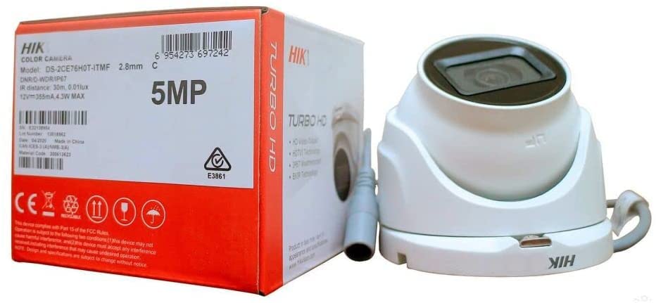 DS-2CE76H0T-ITMF 5MP Turbo HD TVI Turret Dome Mini Eyeball Analog Security Camera, CCTV Surveillance, 2.8mm Wide Angle, 65ft Night Vision, Outdoor, ONLY Compatible with Hik Vision 5MP and 8MP DVR