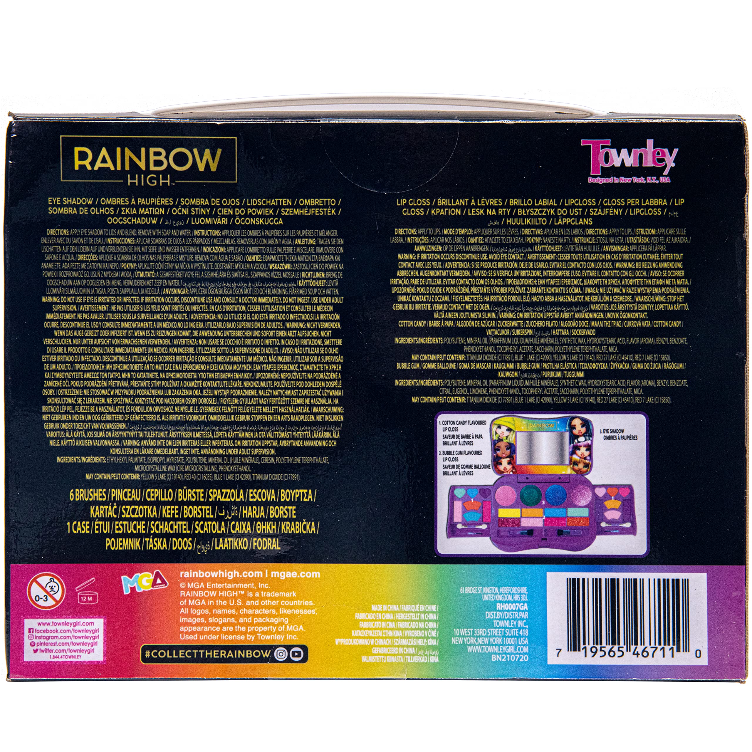 Rainbow High - Townley Girl Beauty Compact Set Kit with Brushes, 4 Eye Shadows, 8 Lip Gloss & 4 Shimmer Makeup Set for Kids Girls, Ages 6+ perfect for Parties, Sleepovers and Makeovers