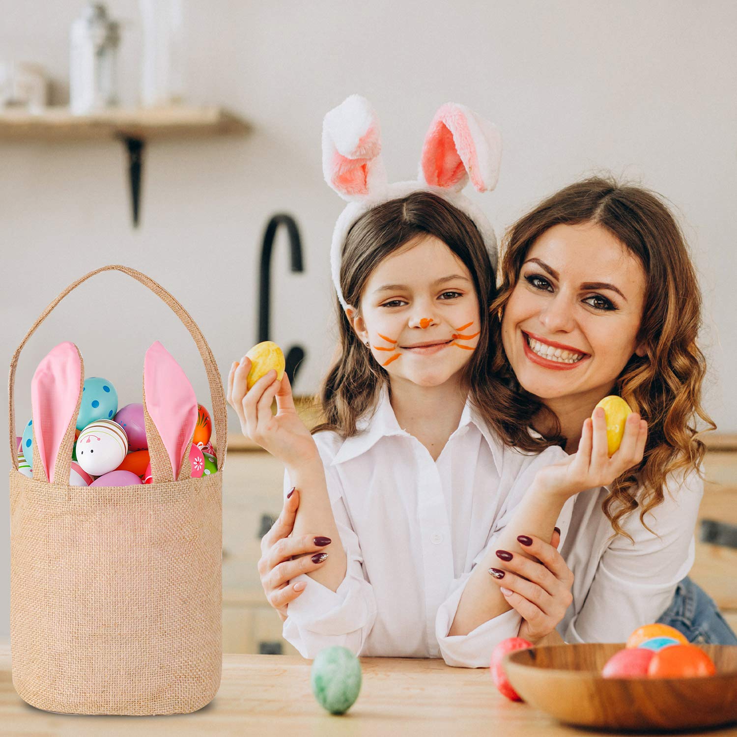 4pack Huge Easter Bunny Bags Easter Kids Gift Basket Bunny Ear Tote Bags for Easter Party