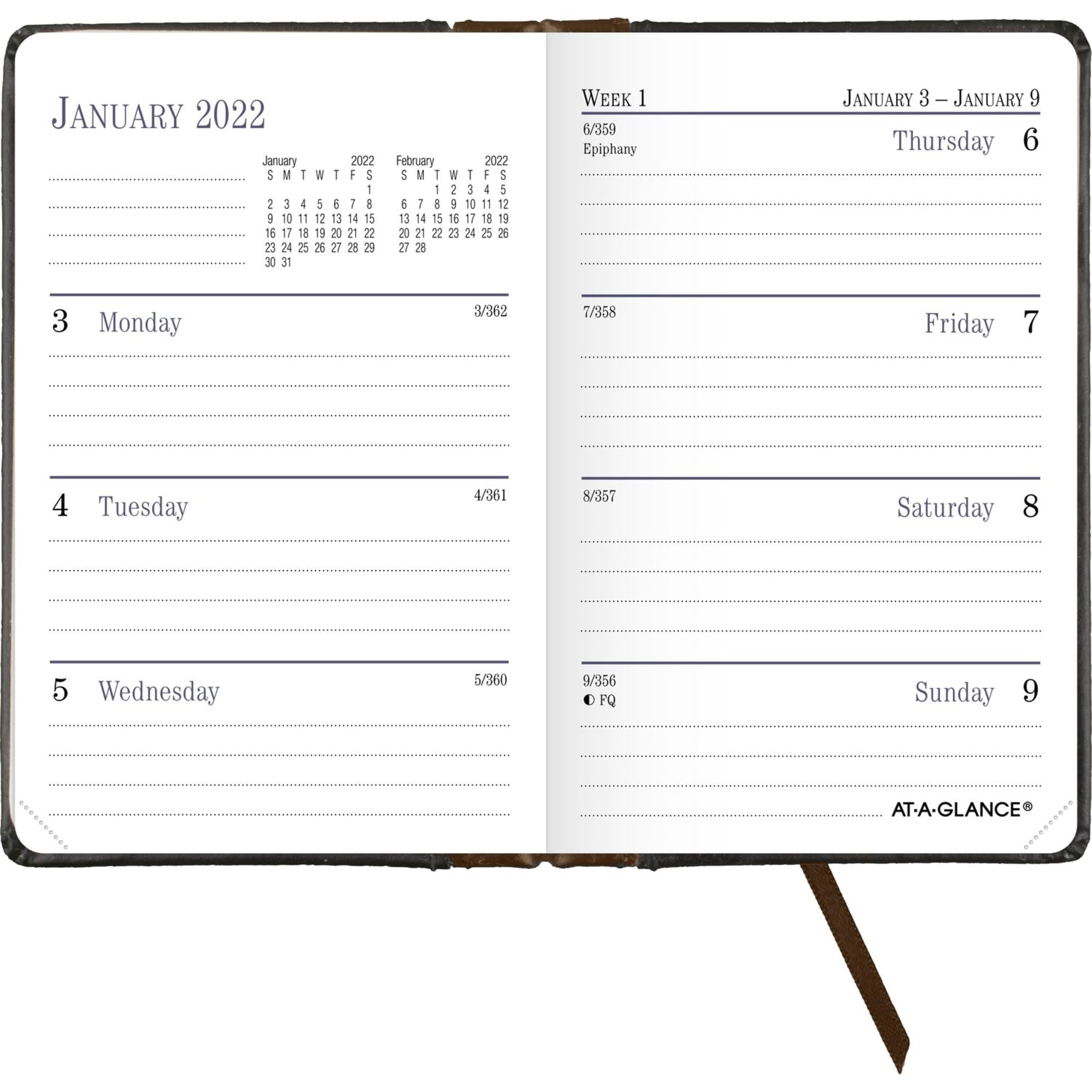 2022 Diary by AT-A-GLANCE, Fine Weekly & Monthly Diary, 2-3/4" x 4-1/4", Black (720105)