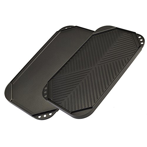 Ecolution 19.5â x 11, Non-Stick, Dishwasher Safe, Double Burner Family Pan Cookware, Cast Aluminum, Reversible Grill/Griddle, Black