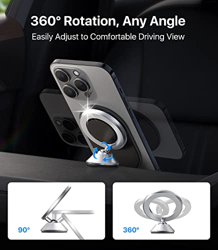 andobil Magnetic Phone Holder for Car [Fashion Bling, Invisible Mini] Compatible with MagSafe 3 Pop-Socket iPhone 14 Pro Max 13 12 S23 S22 15 etc, 360° Rotation Dashboard Mount, Cute Car Accessories
